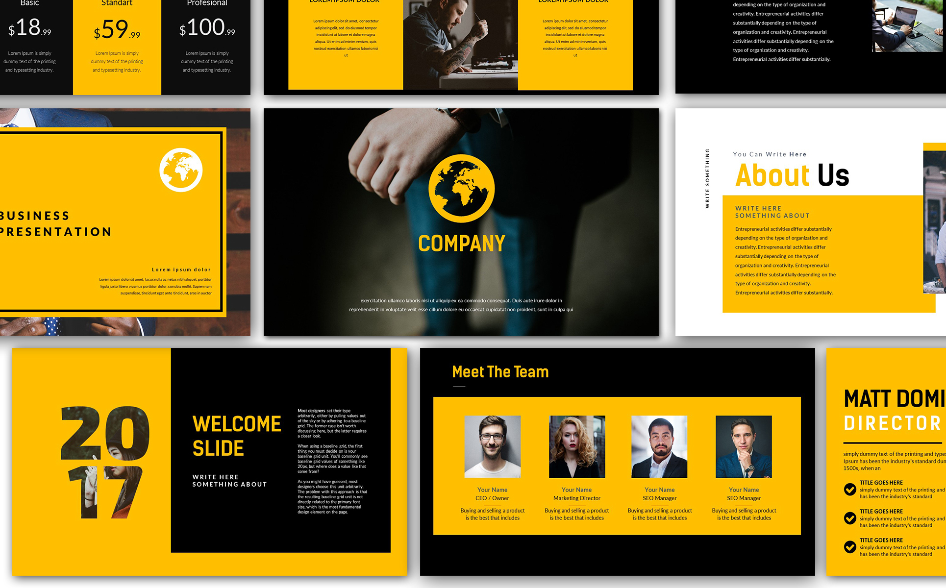 Template 66837 Yellow Company Business Presentation PowerPoint 